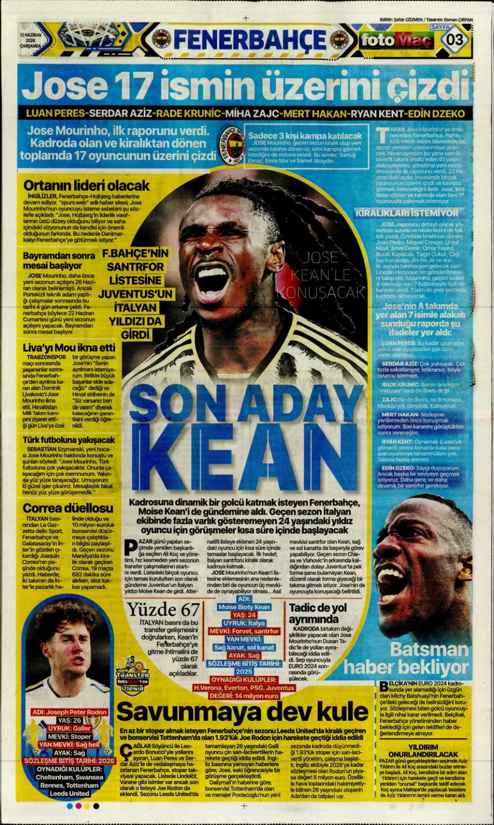 "Fener'e rüya gibi golcü" (12 Haziran 2024 spor manşetleri) - Son ...