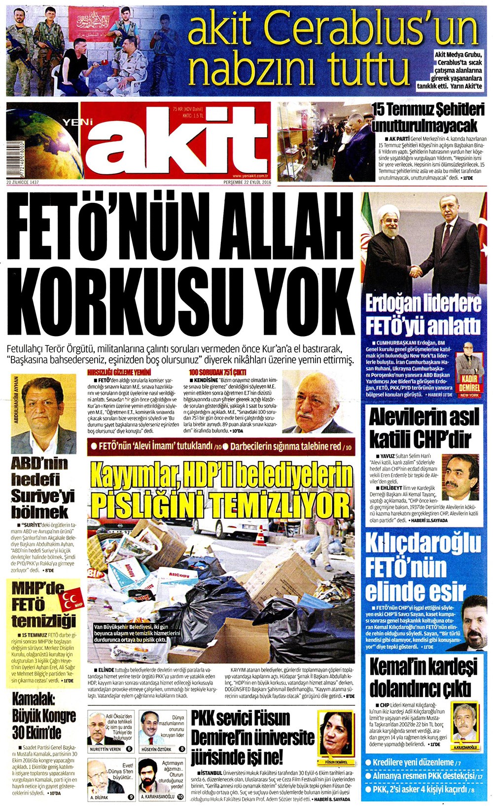 Günün gazete manşetleri - 22 Eylül 2016 - Son Dakika Türkiye Haberleri ...